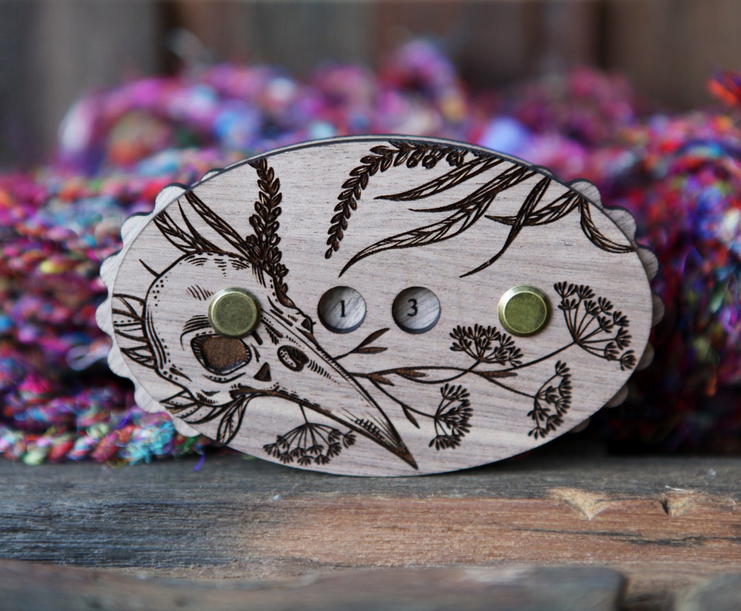 Knitting and Crochet Wood Row Counter. Raven Skull With With Forest ...