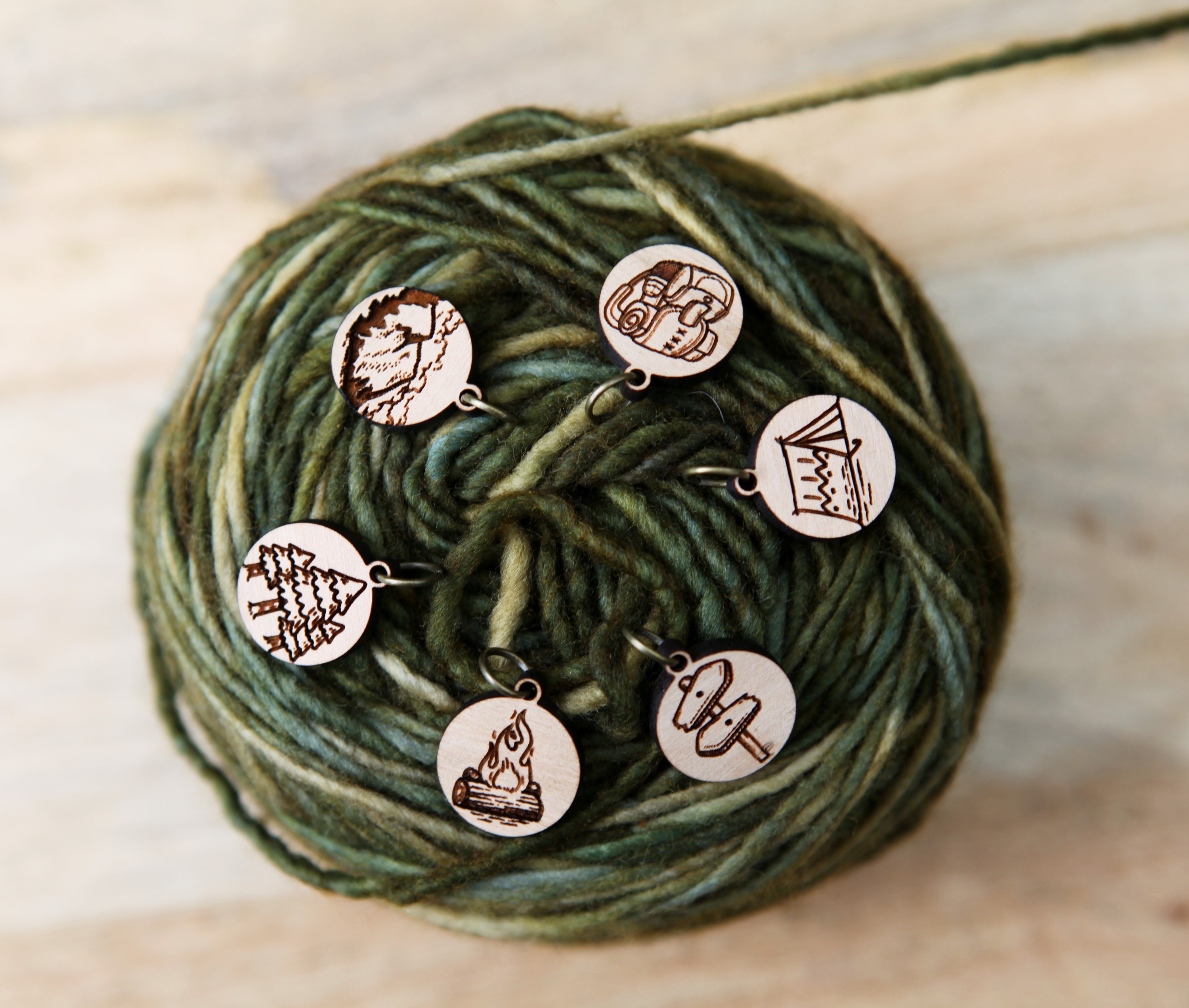 Summit Trail Hiking Knitting Stitch Markers in Cherry Wood - Etsy