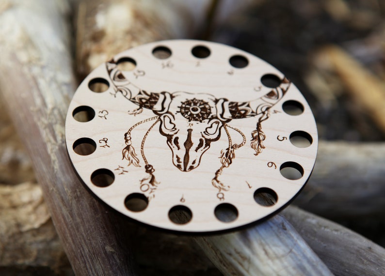 Cow Skull With Horns Embroidery Floss Thread Storage Holder - Native ...