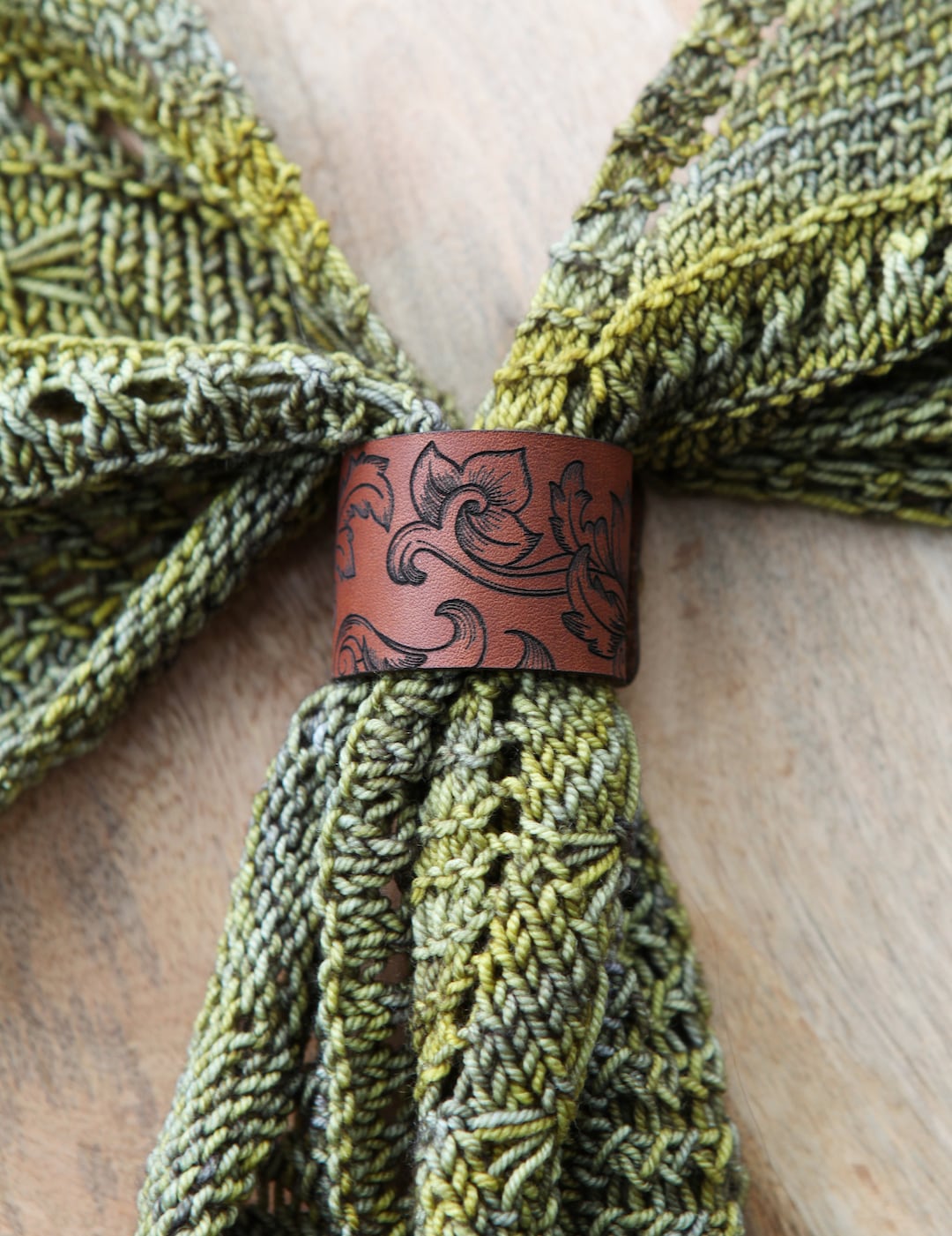 Leaf Scroll Leather Shawl Cuff, Made From Leather With a Bronze Stud ...