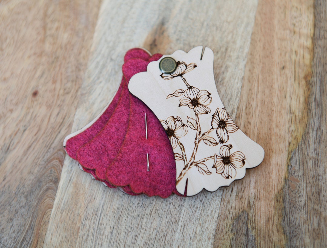 Wood and Felt Dogwood Needle Keep Minder for Sewing, Needlepointing ...