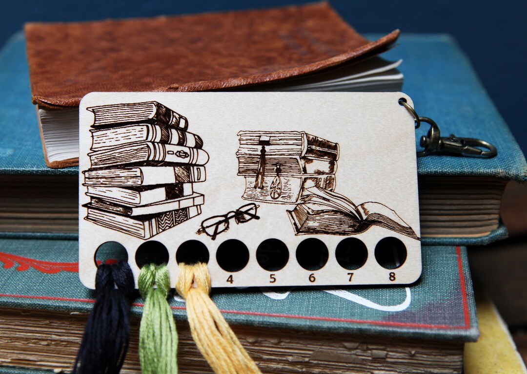 Book Stack With Reading Glasses Embroidery Floss Thread Storage Holder ...