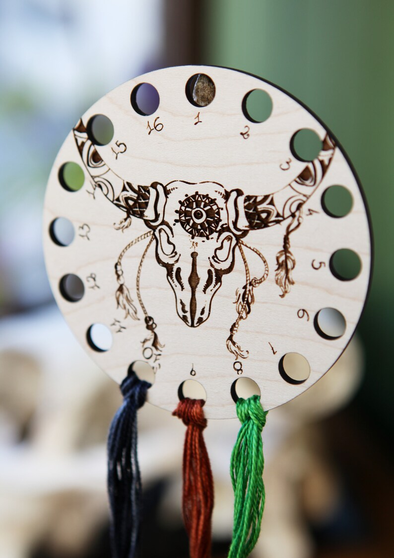 Cow Skull With Horns Embroidery Floss Thread Storage Holder - Native ...