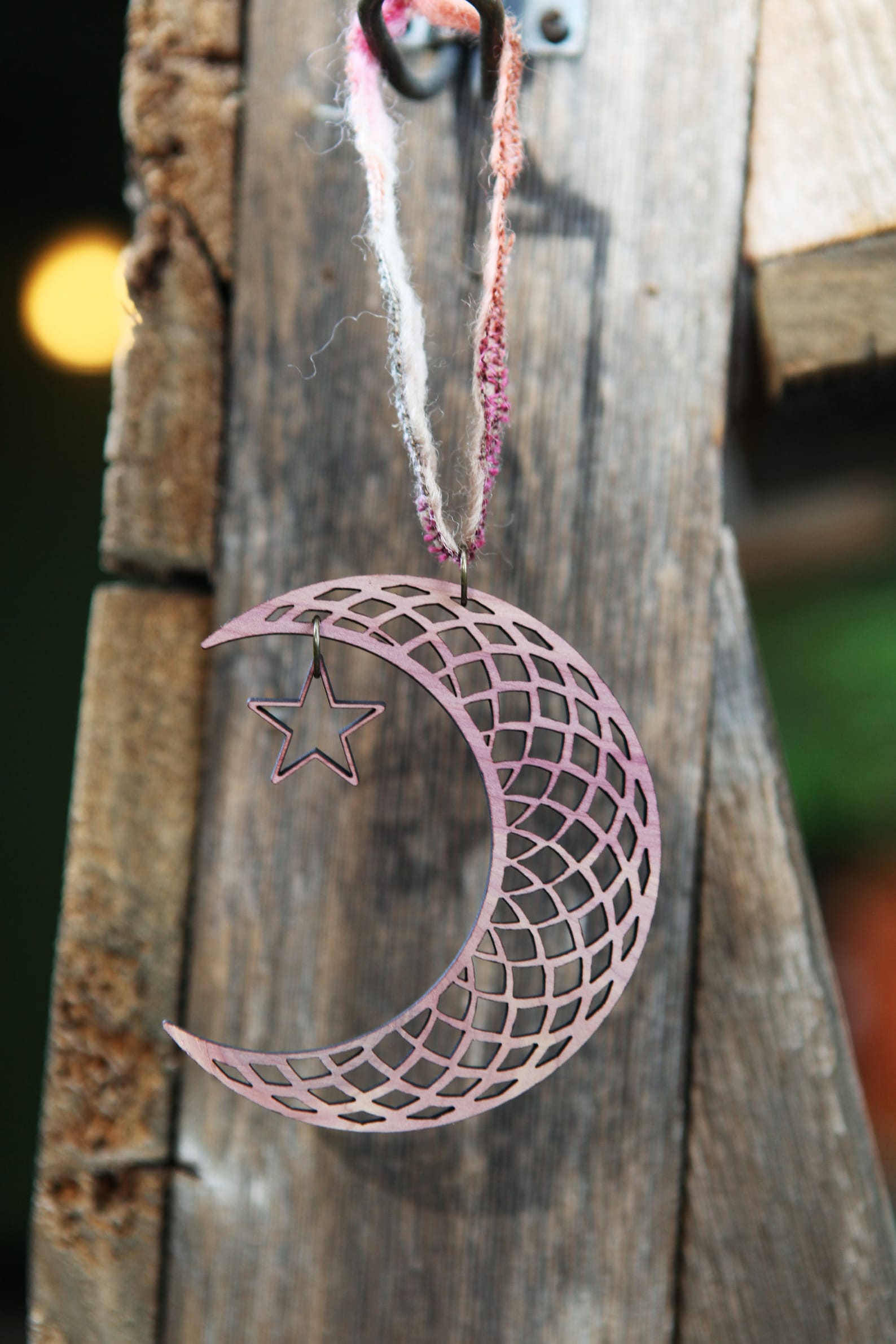 Crescent Moon and Star Bohemian Celestial Cedar Wood Ornament. Great ...