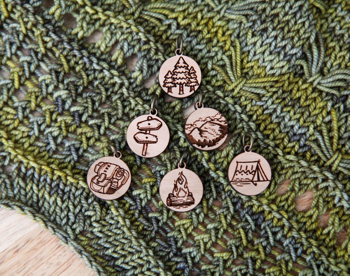 Summit Trail Hiking Knitting Stitch Markers in Cherry Wood | Etsy