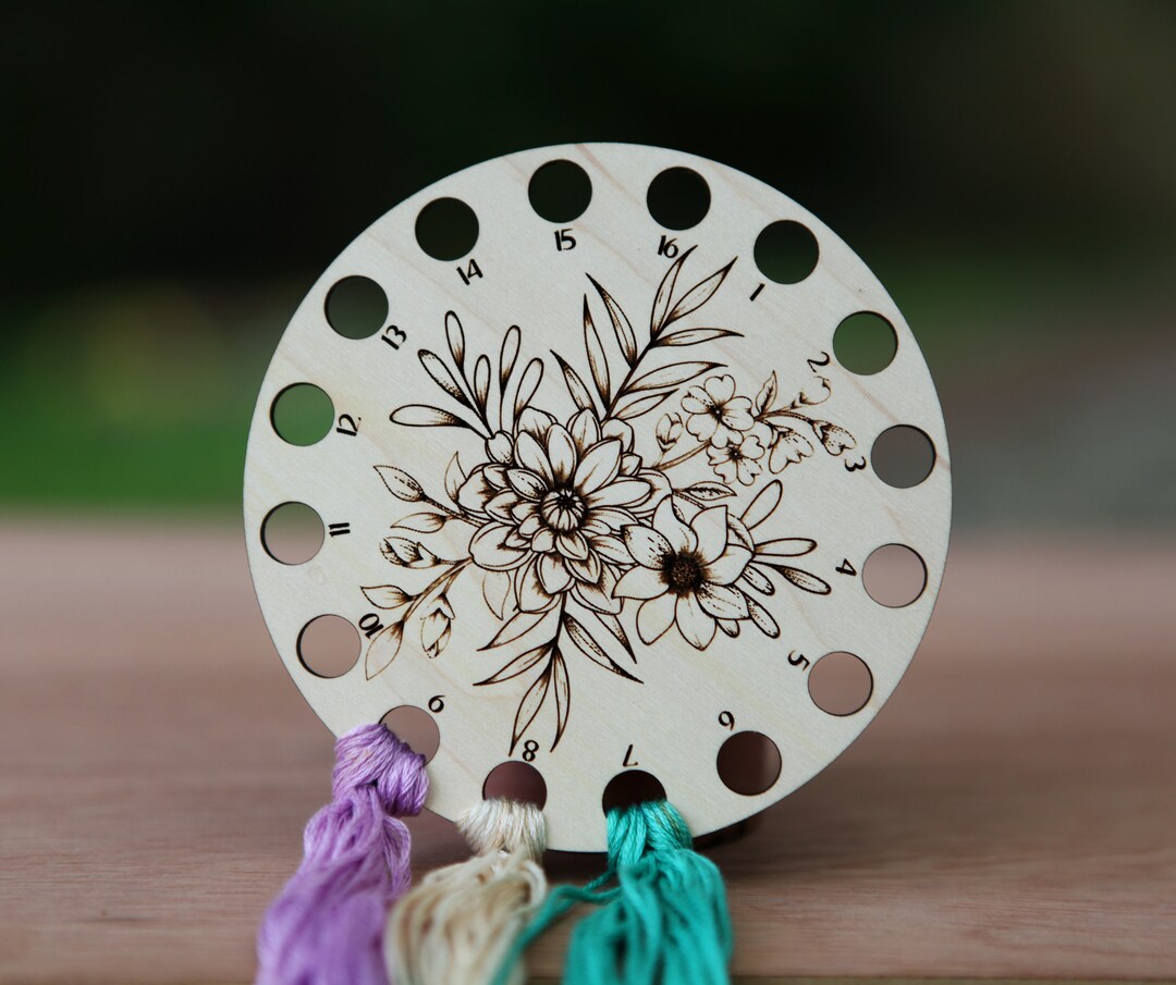 Floral Bouquet Embroidery Floss Thread Storage Holder - Circle Flower ...