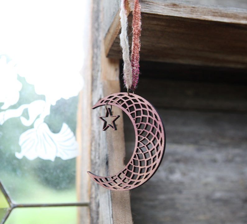 Crescent Moon and Star Bohemian Celestial Cedar Wood Ornament. Great ...