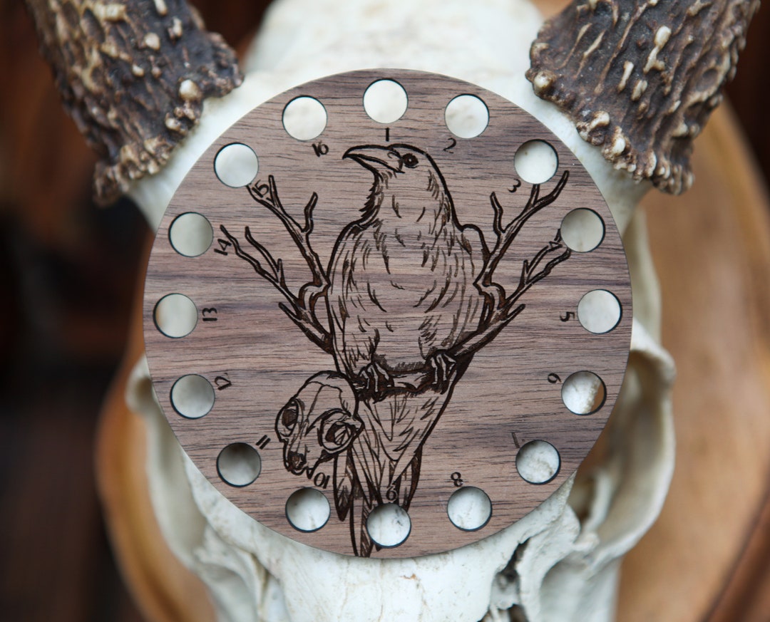 Crow Bird Holding Animal Skull Embroidery Floss Thread Storage Holder ...