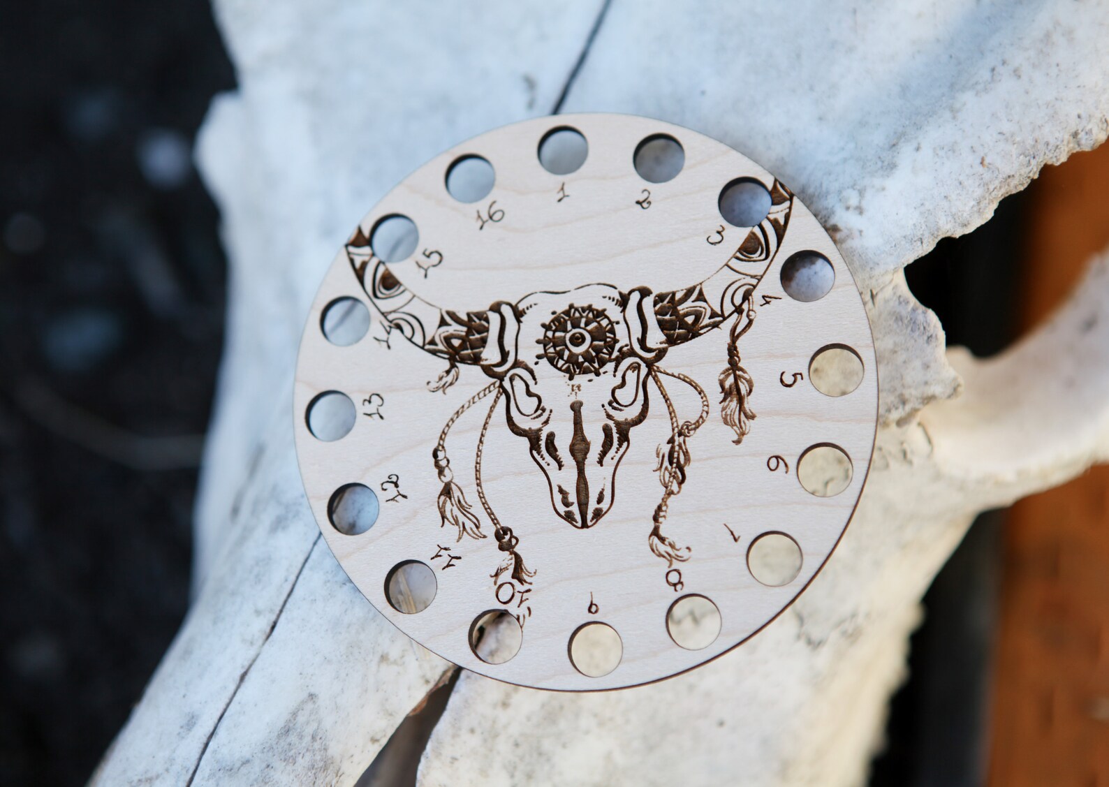 Cow Skull With Horns Embroidery Floss Thread Storage Holder - Native ...