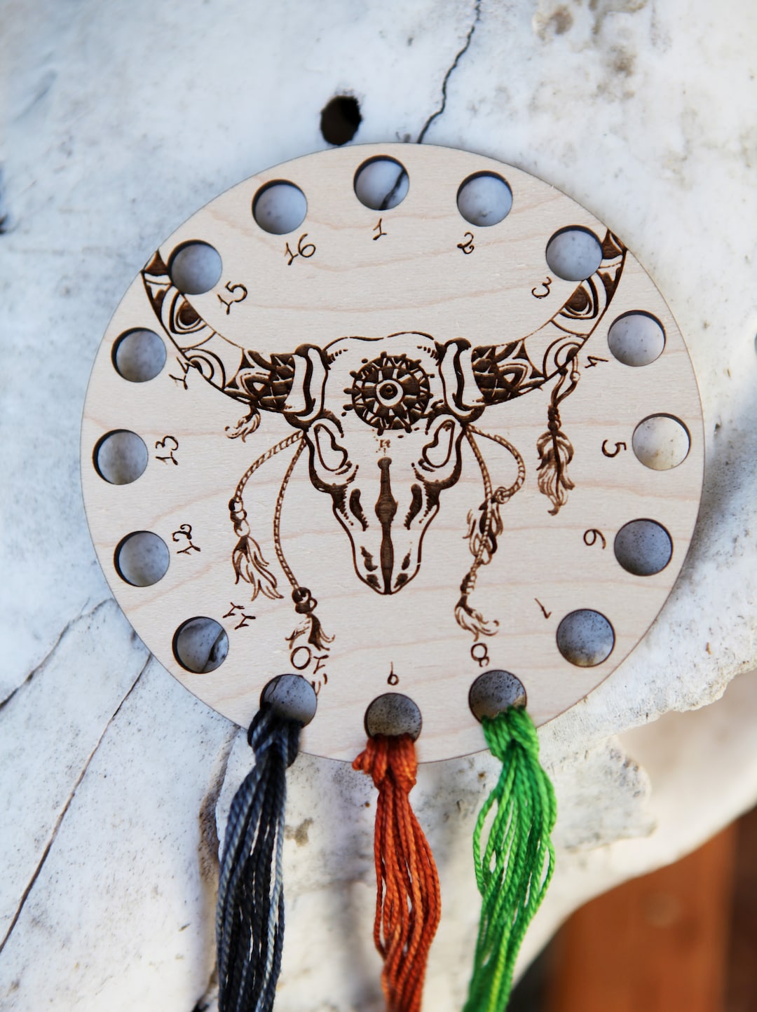 Cow Skull With Horns Embroidery Floss Thread Storage Holder - Native ...
