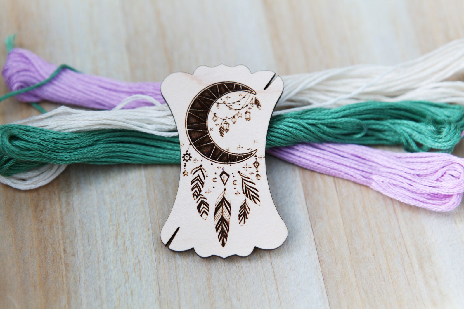 Crescent Moon and Feathers Embroidery Floss Thread Card | Etsy