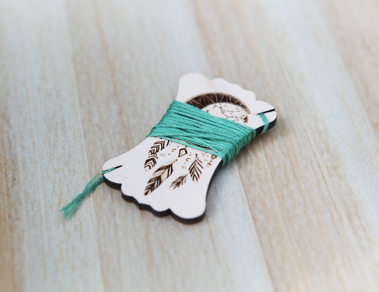 Crescent Moon and Feathers Embroidery Floss Thread Card | Etsy