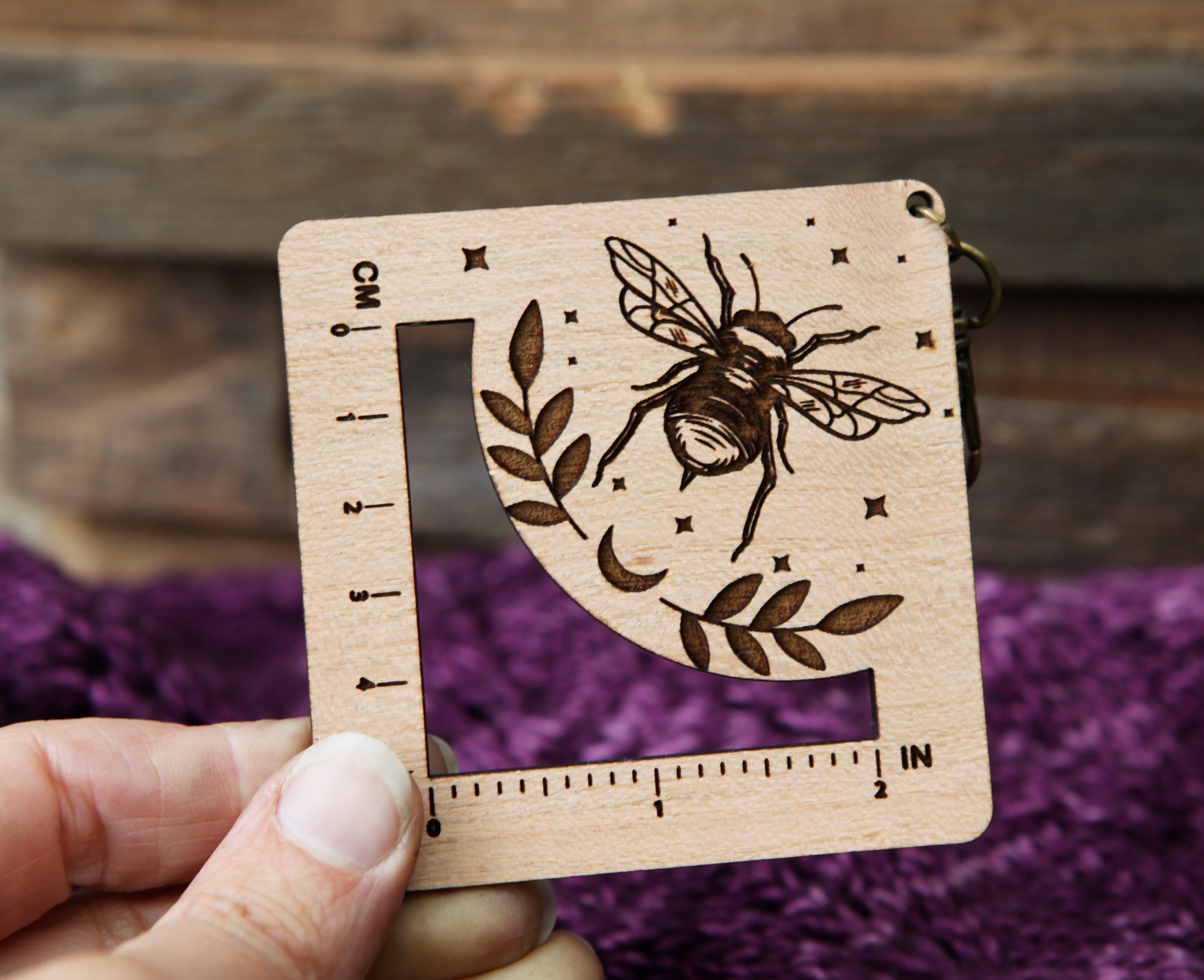 Bee With Stars and Moon Gauge Swatch Measurement Ruler in Inches and ...