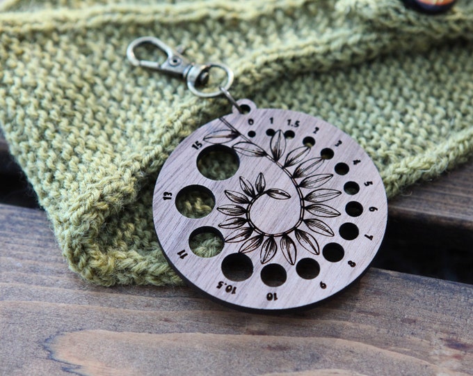 Knitting Needle Gauge Guide With Coiled Leaves in a Spiral Walnut Wood ...
