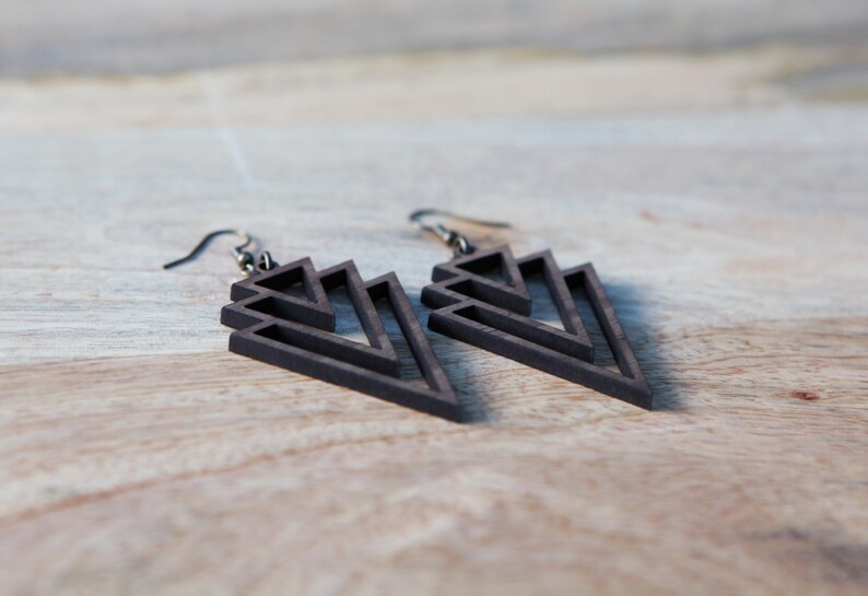 Inverted Triple Triangle Wood Earrings 3 Layers of Triangles | Etsy