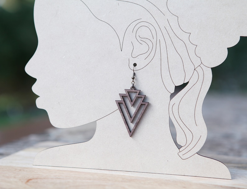 Inverted Triple Triangle Wood Earrings 3 Layers of Triangles | Etsy