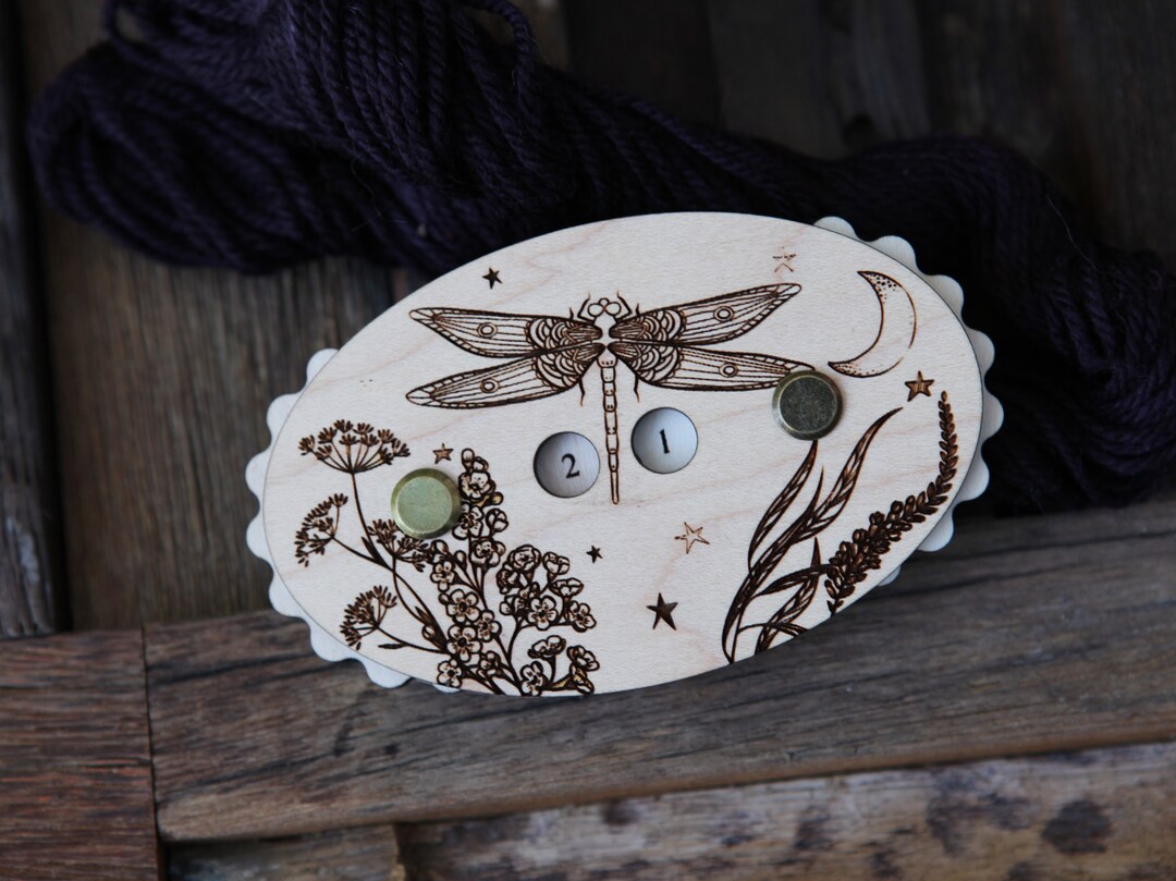 Knitting and Crochet Row Counter. Dragonfly With Stars & Moon and ...