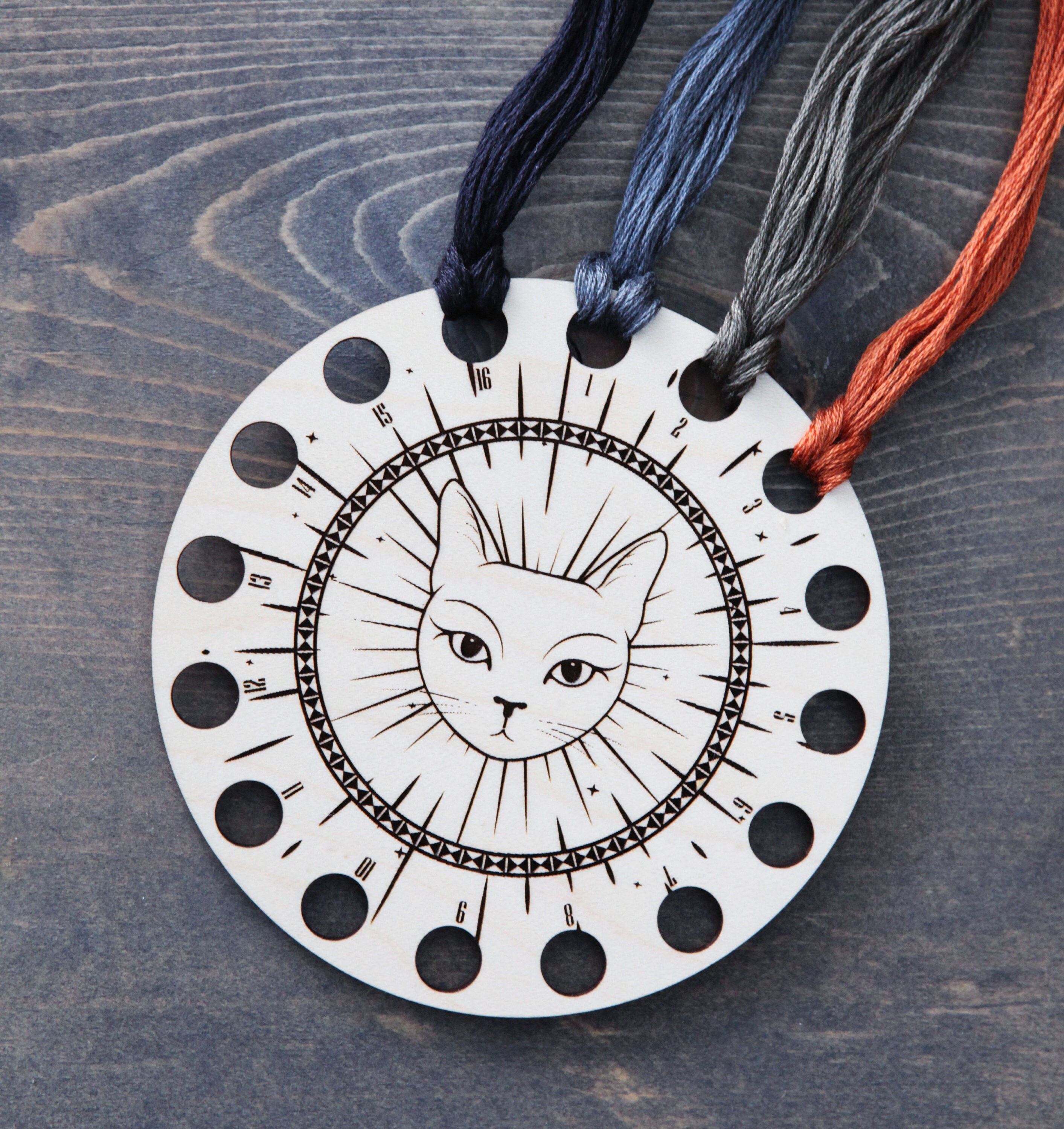 Witchy Cat Embroidery Floss Thread Storage Holder - Witch Cat Face ...