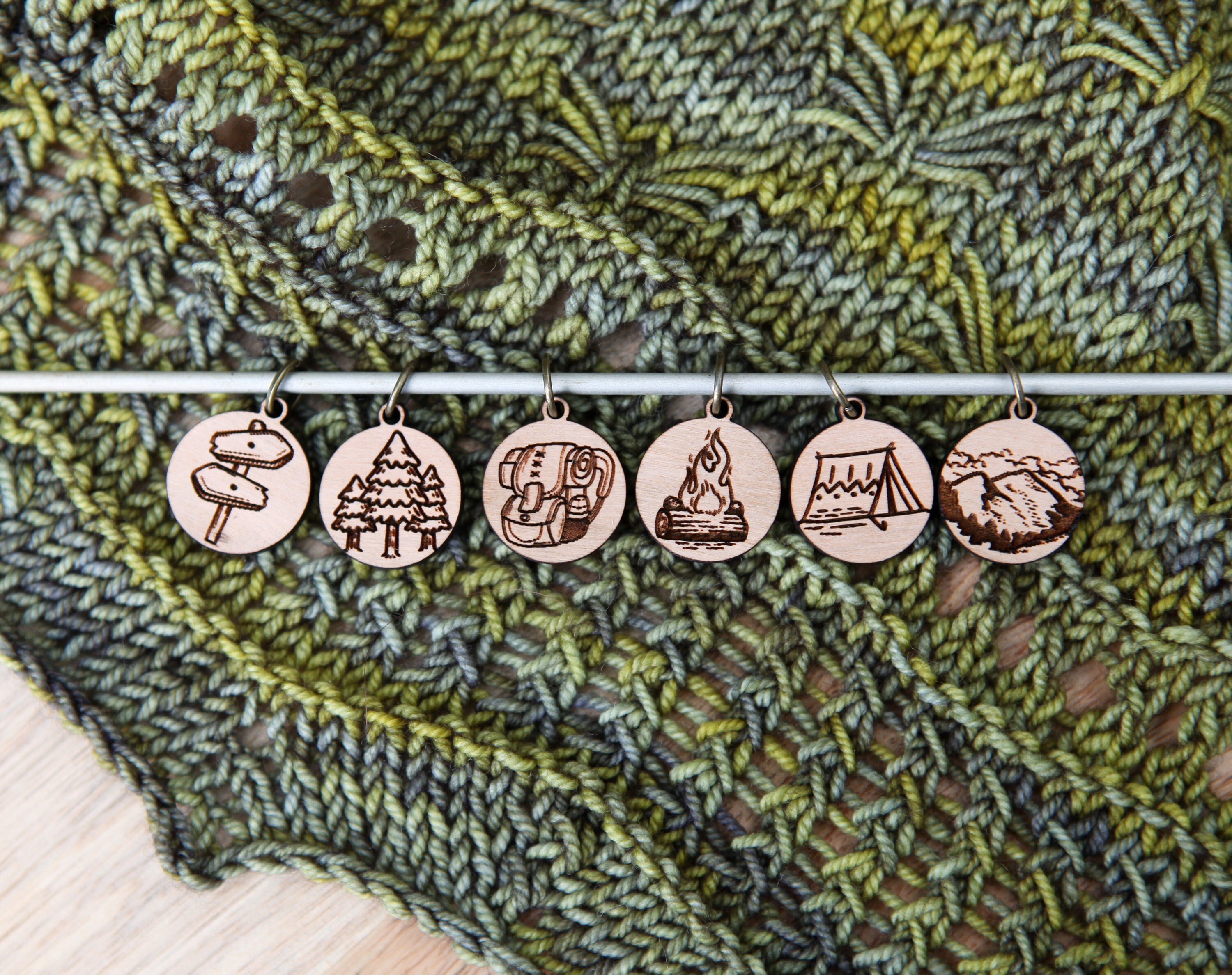 Summit Trail Hiking Knitting Stitch Markers in Cherry Wood - Etsy
