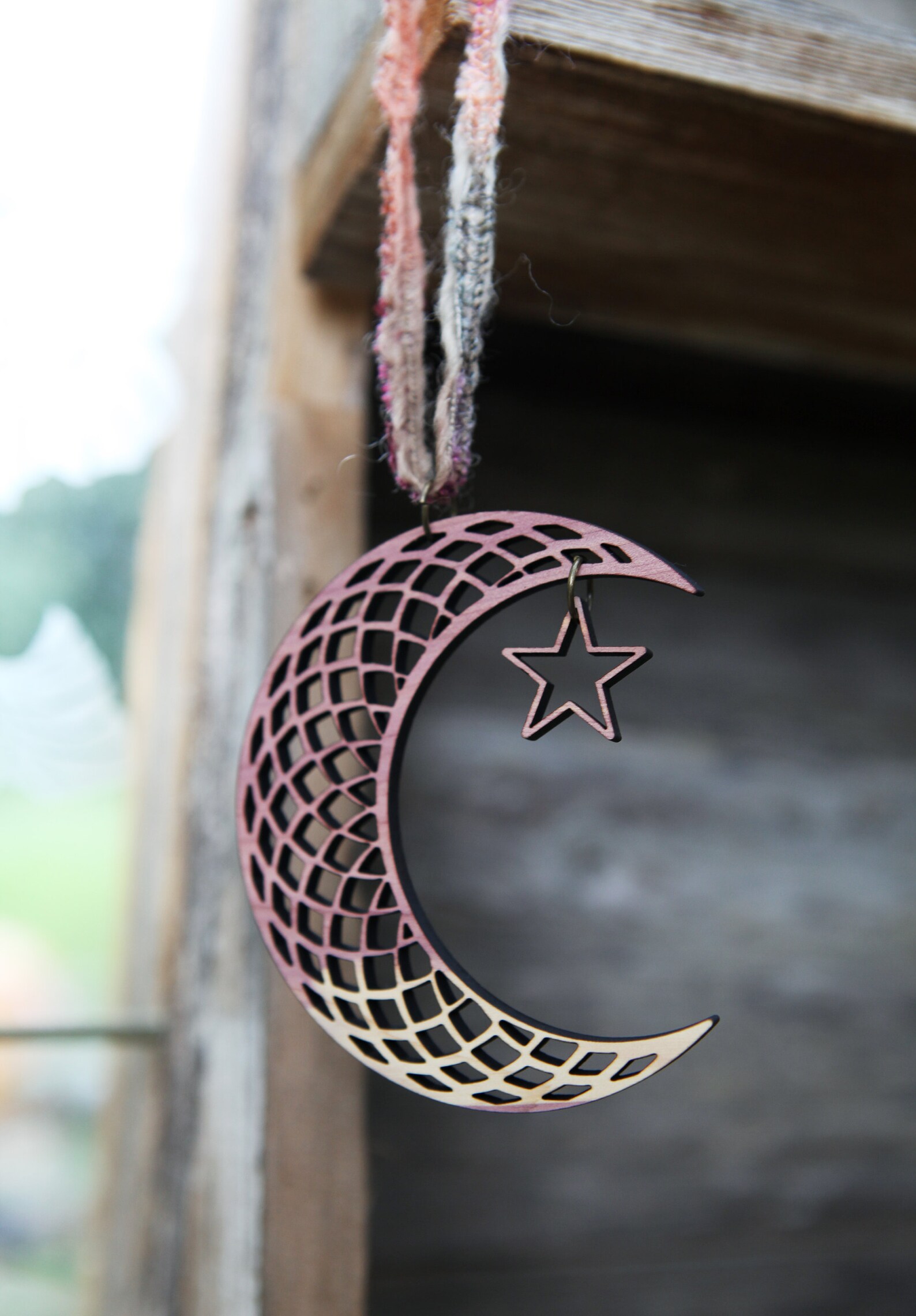Crescent Moon and Star Bohemian Celestial Cedar Wood Ornament. Great ...