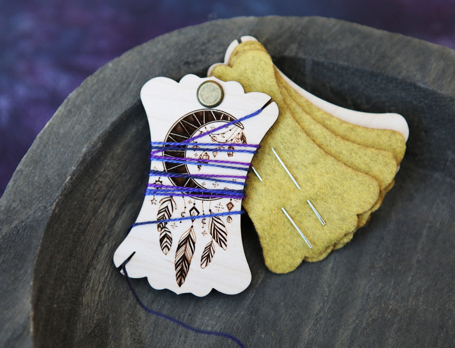 Wood and Felt Moon Needle Keep Minder for Sewing, Needlepointing ...