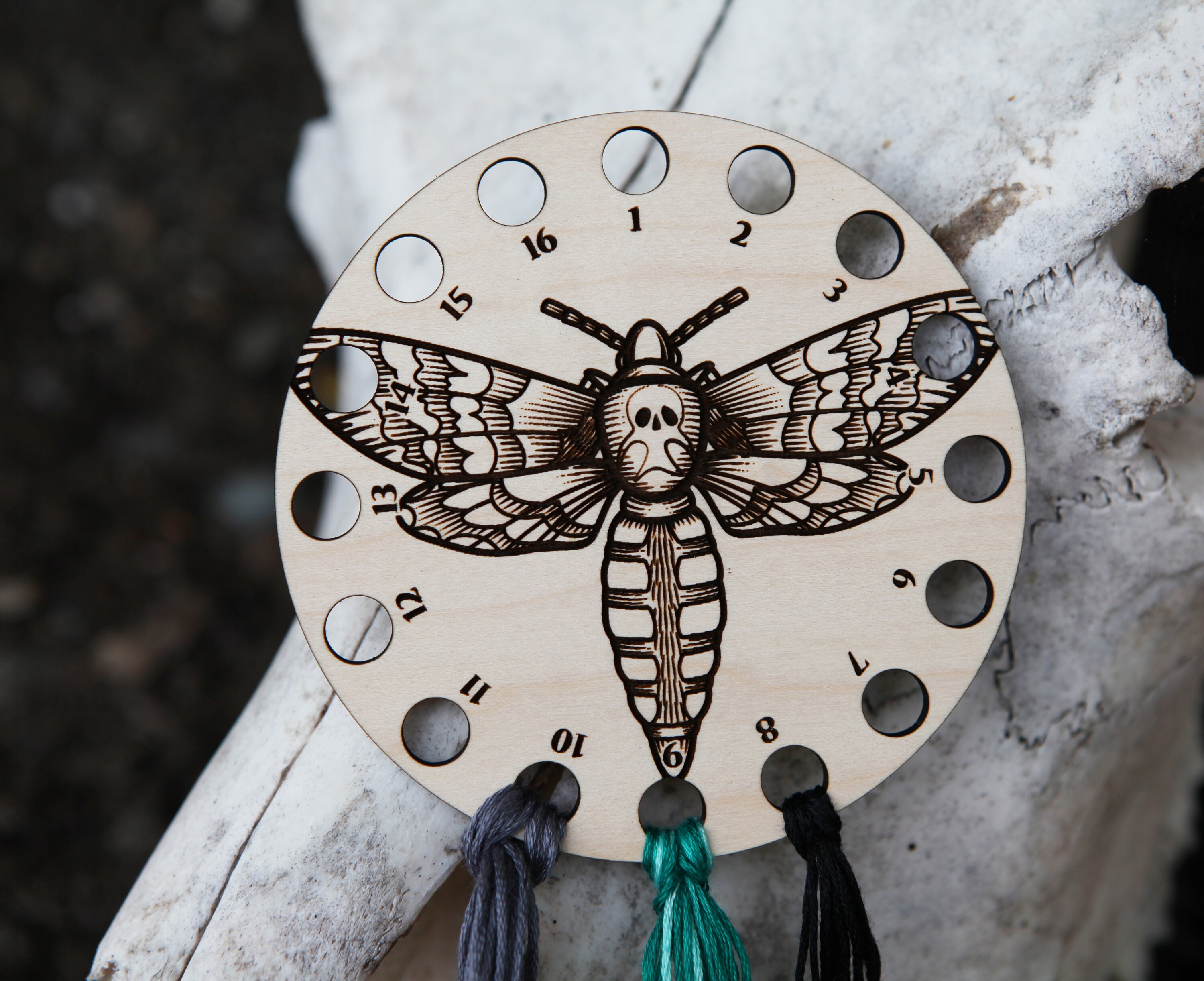 Death's Head Hawk Moth Embroidery Floss Thread Storage Holder - Circle ...