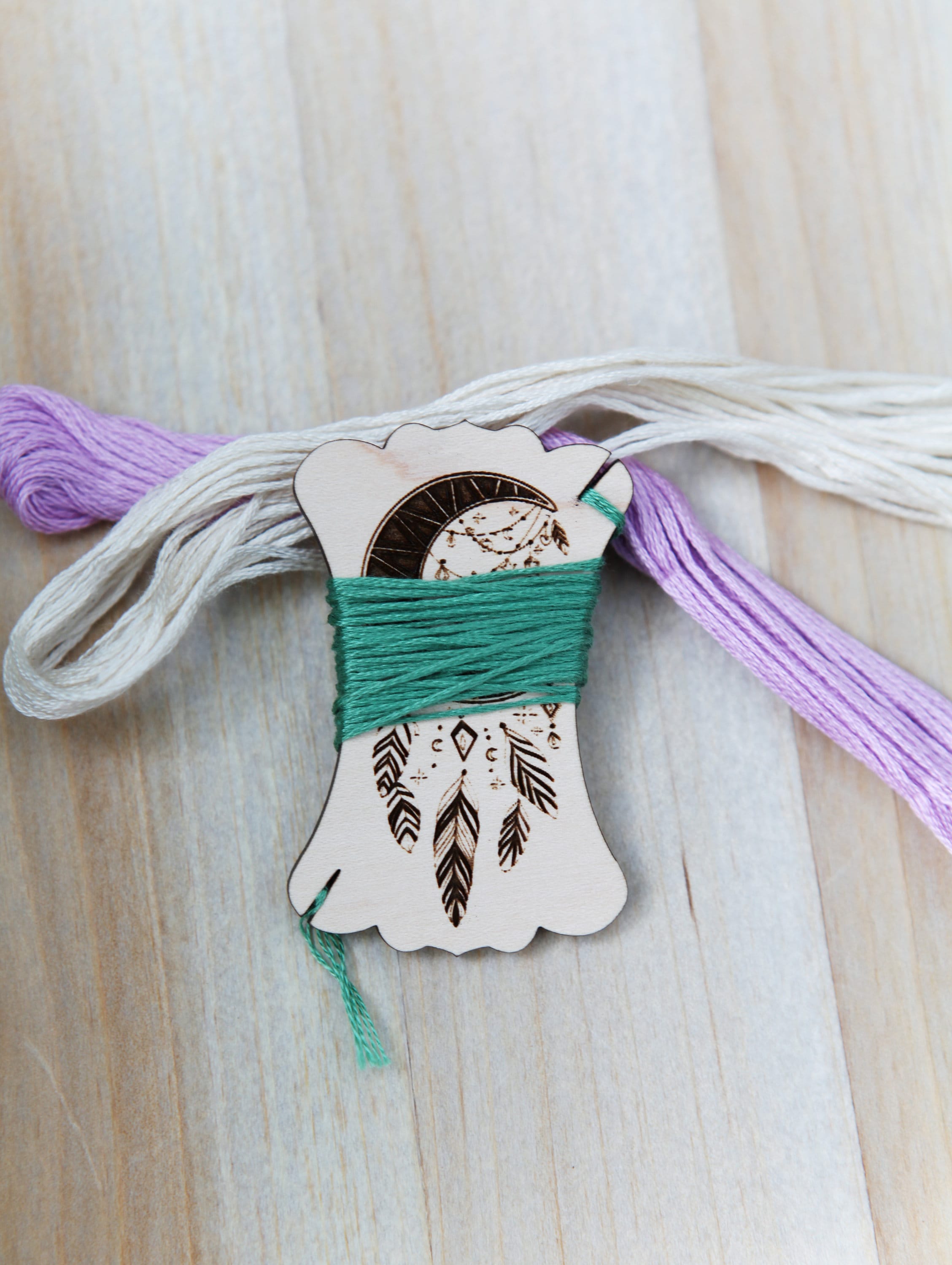 Crescent Moon and Feathers Embroidery Floss Thread Card - Etsy