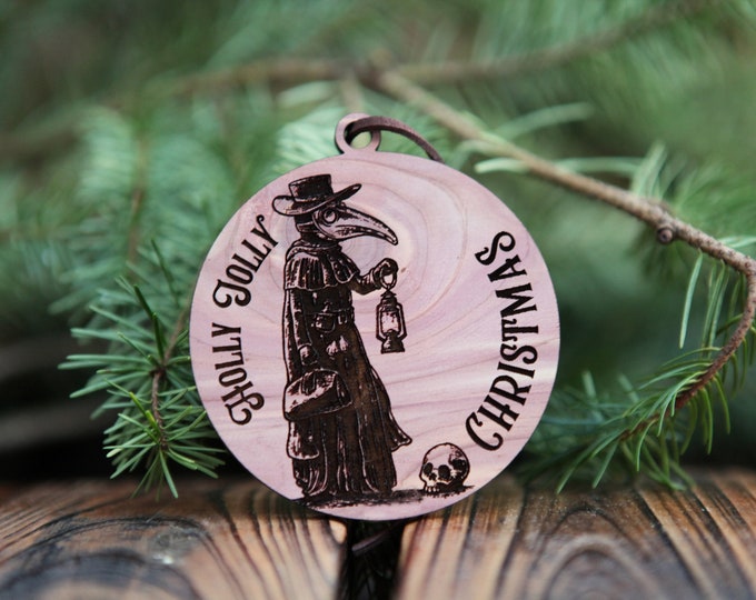 Plague Doctor With Mask Ornament Made From Cedar Wood With Holly Jolly ...