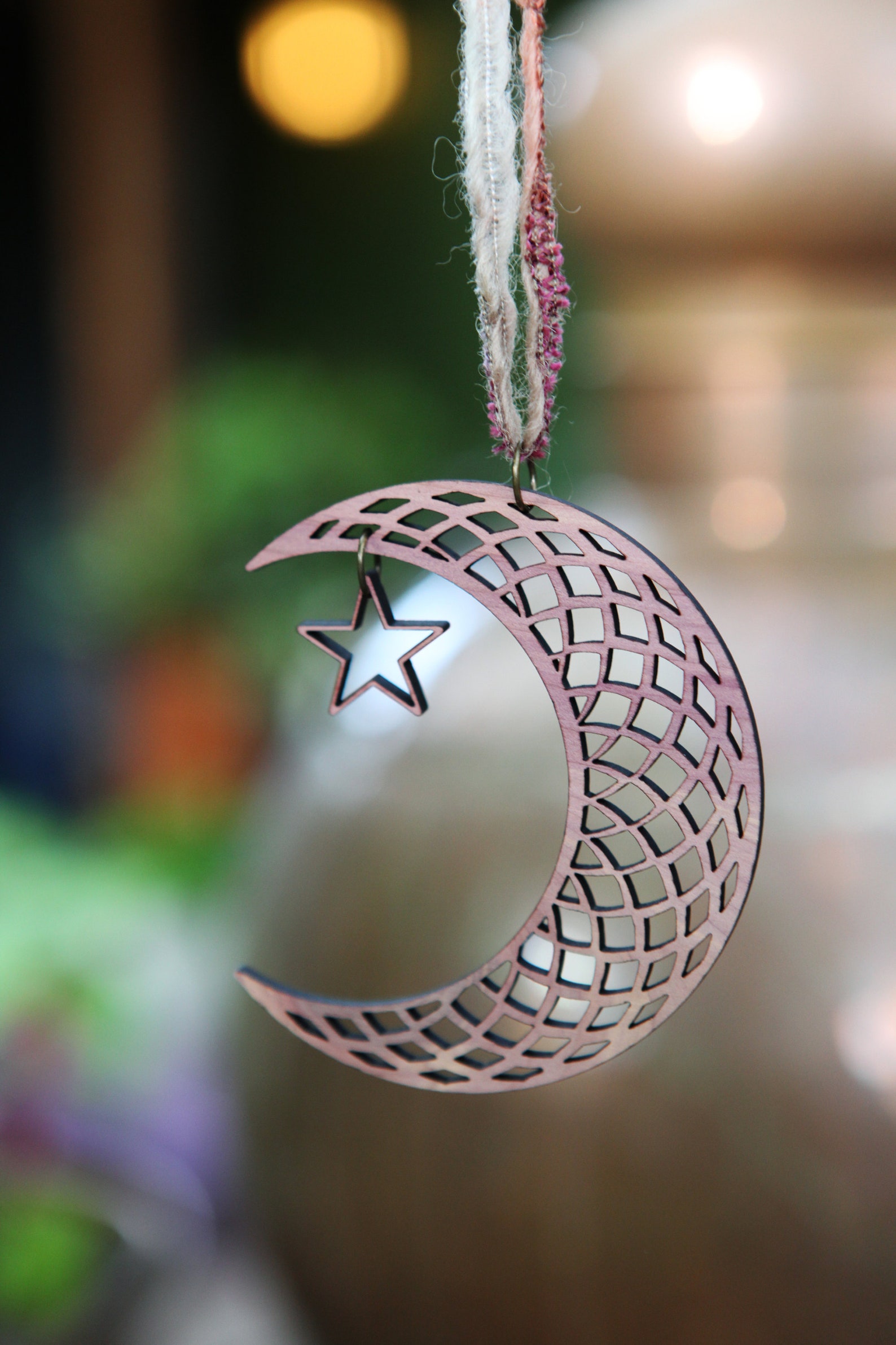 Crescent Moon and Star Bohemian Celestial Cedar Wood Ornament. Great ...