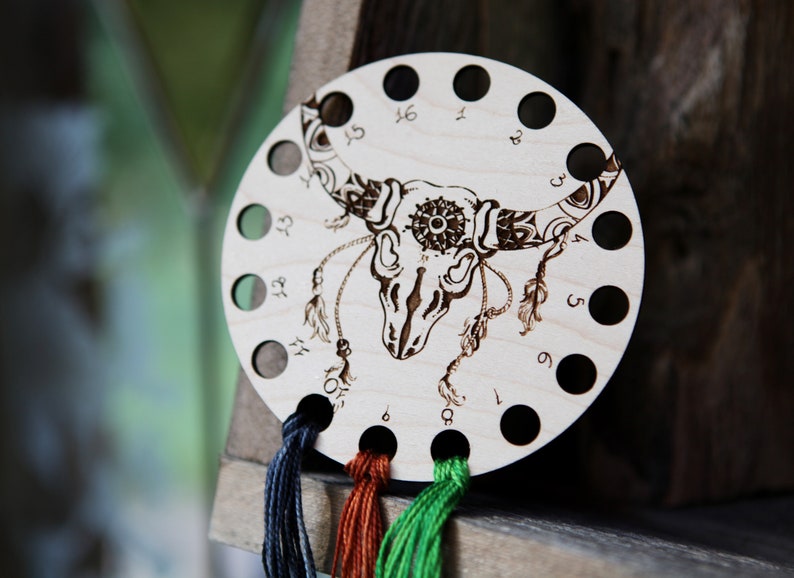 Cow Skull With Horns Embroidery Floss Thread Storage Holder - Native ...