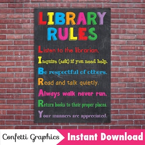 Library Rules Media Center Library Book Reading Center Teacher Sign ...