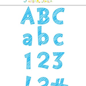 Scribble Alphabet Blue Clip Art 74 Uppercase, Lowercase Letters ...
