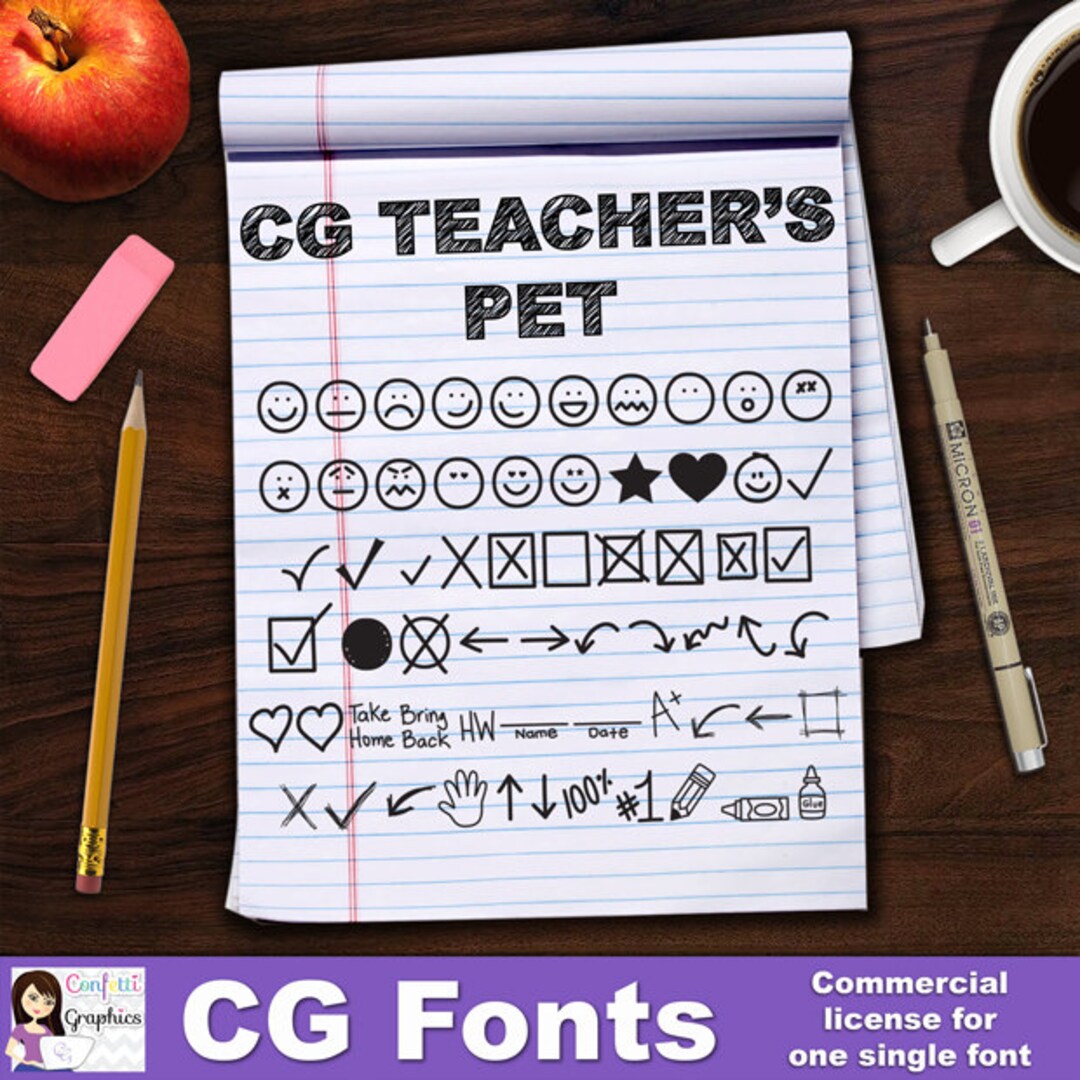 CG Teacher's Pet Font - CG Fonts - Confetti Graphics Fonts - Etsy