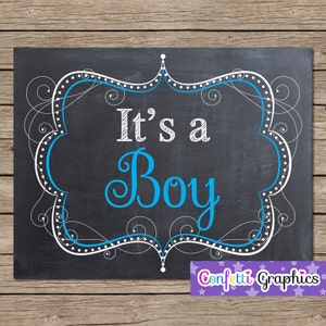 It's A Boy Blue Chalkboard Gender Reveal ~ Birth Announcement Chalk ...