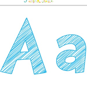 Scribble Alphabet Blue Clip Art 74 Uppercase, Lowercase Letters ...