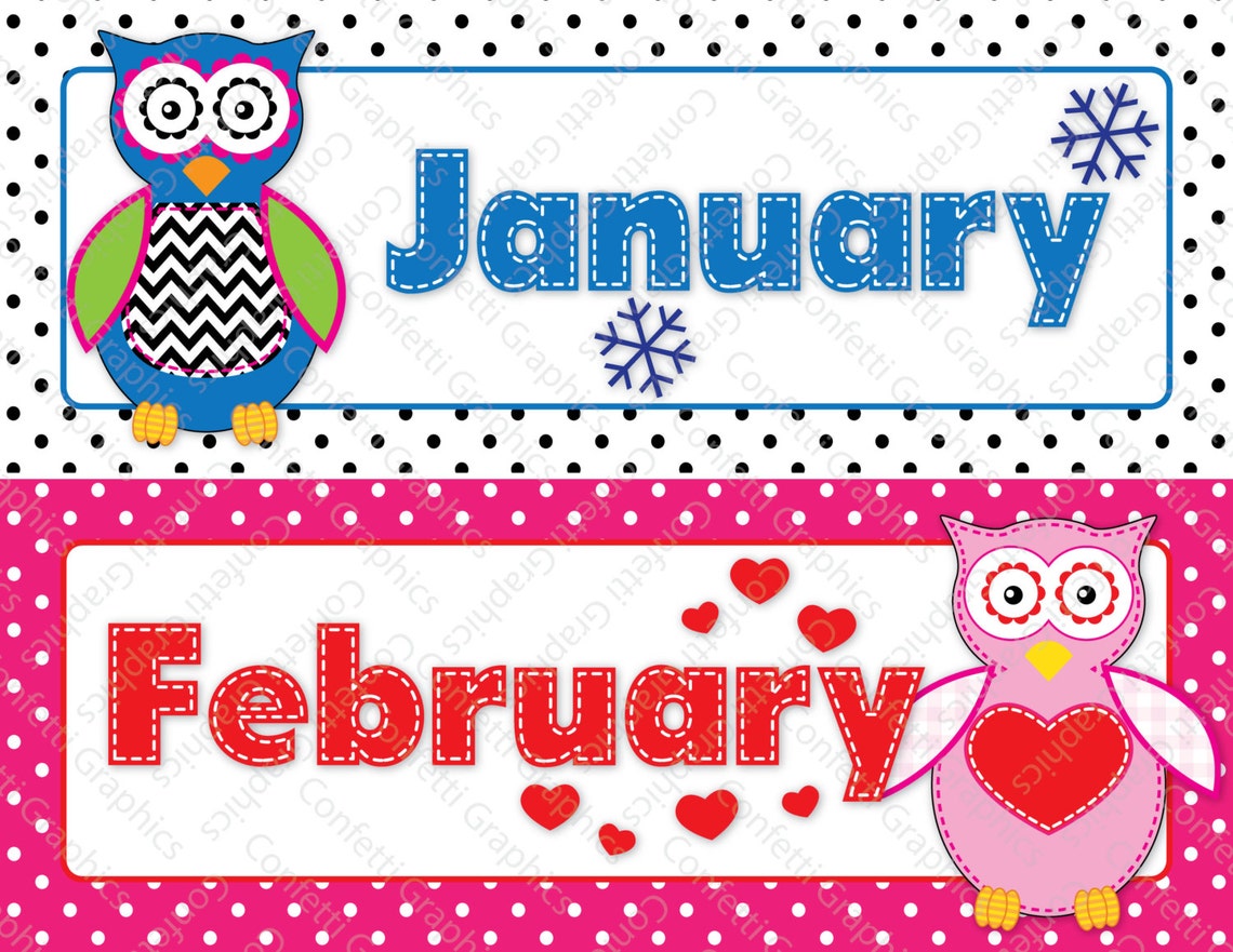 Calendar Months Cards Owl Polka Dot Hobo Stitched Theme Dotted - Etsy
