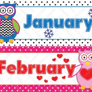 Calendar Months Cards Owl Polka Dot Hobo Stitched Theme Dotted Bright ...