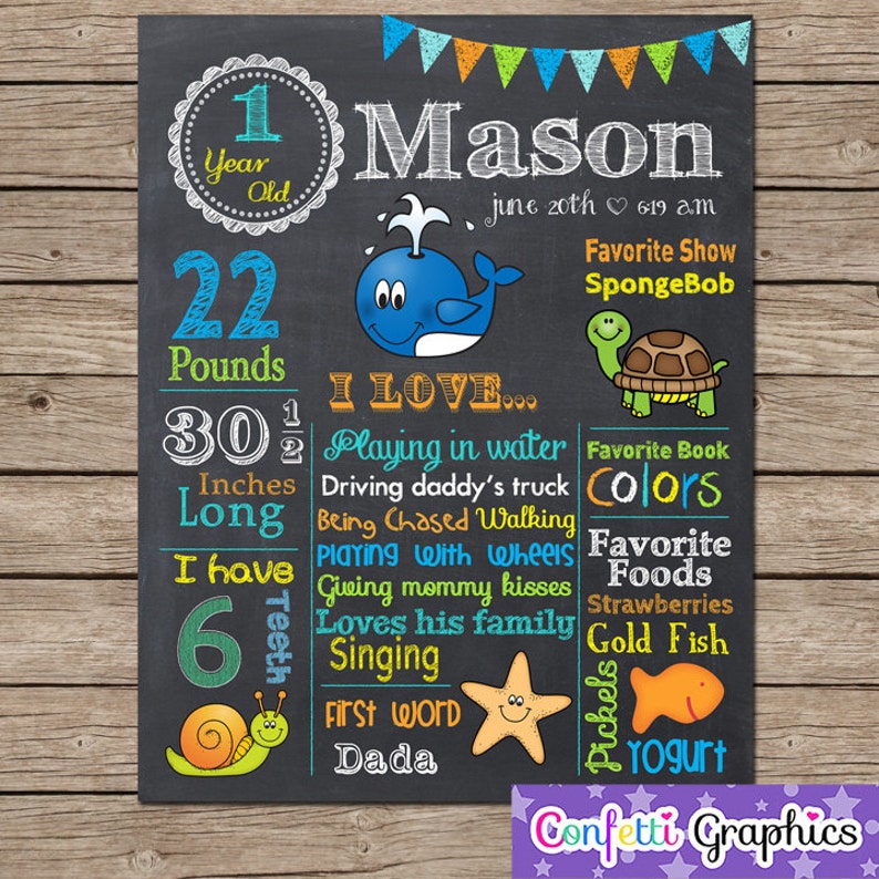 Birthday Chalkboard Sign Beach Ocean Sea Theme First 1st - Etsy