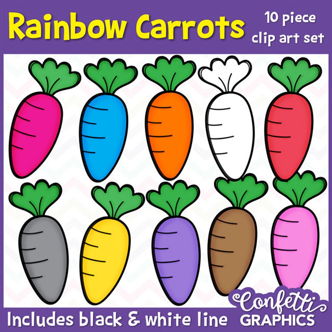 Rainbow Carrots Clipart / 10 Piece Set / Includes Black and White ...