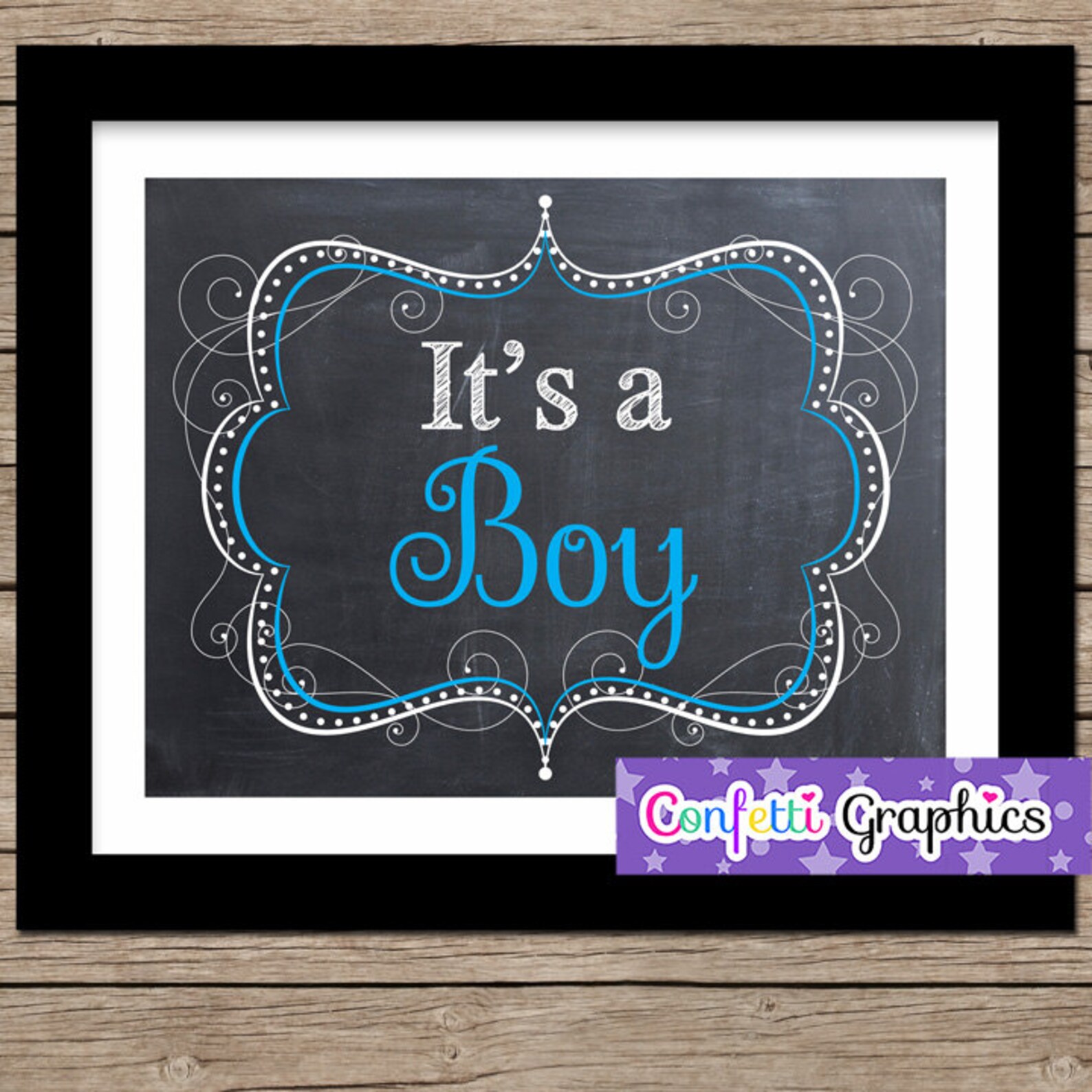 It's A Boy Blue Chalkboard Gender Reveal Birth - Etsy