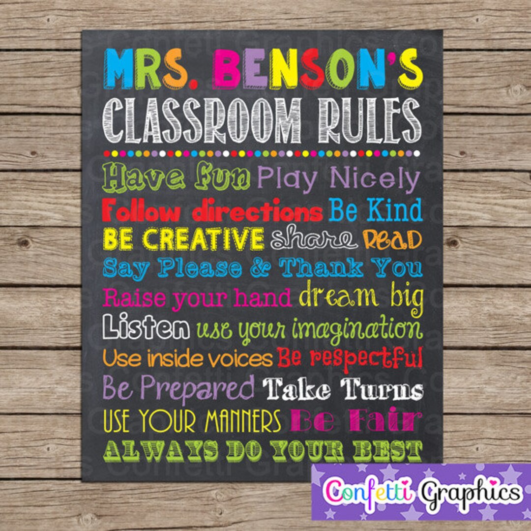 Classroom Rules Custom School Teacher Sign Poster Inspirational ...