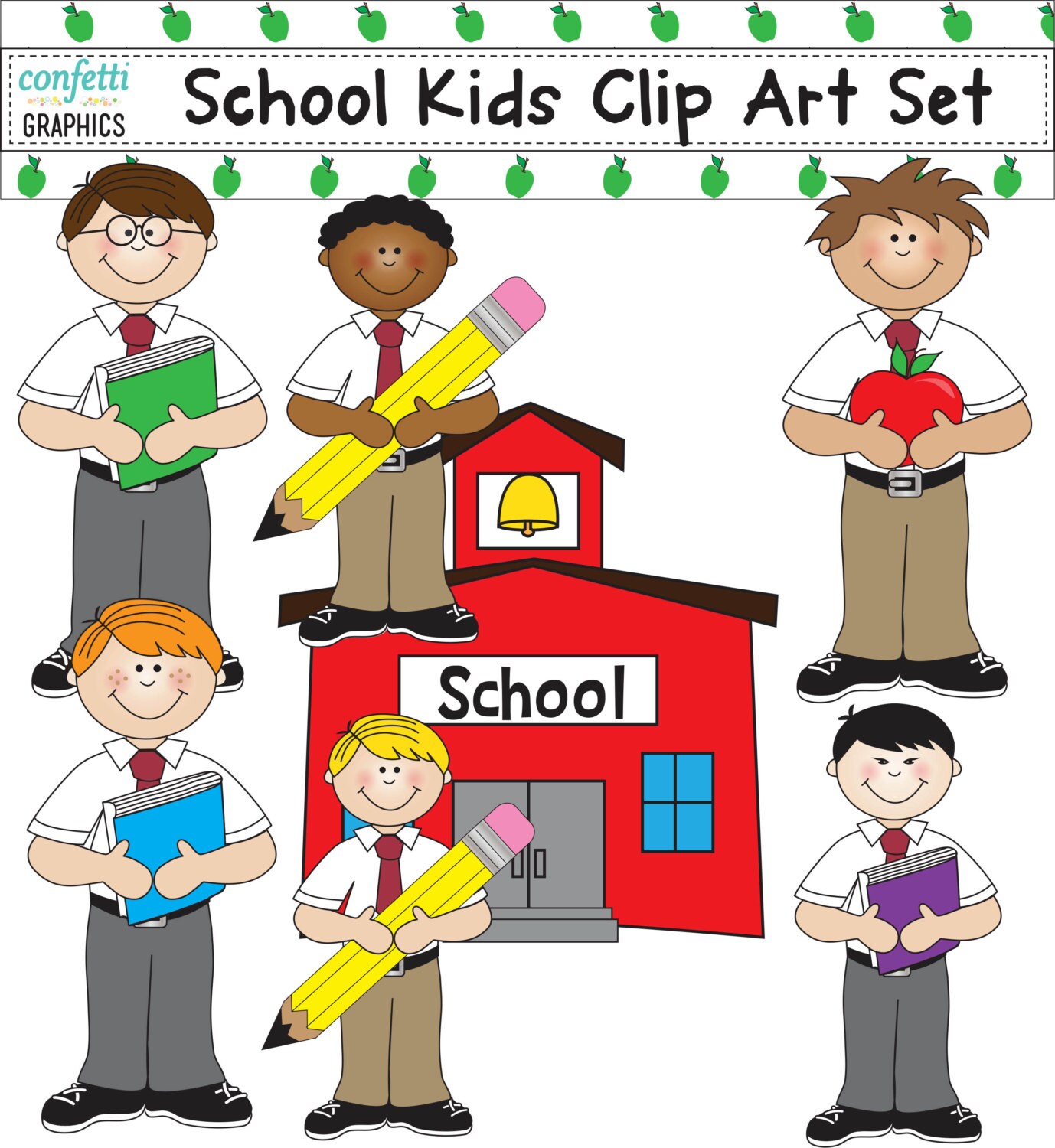 Kids Clip Art in Cute School Uniform Student Children School - Etsy