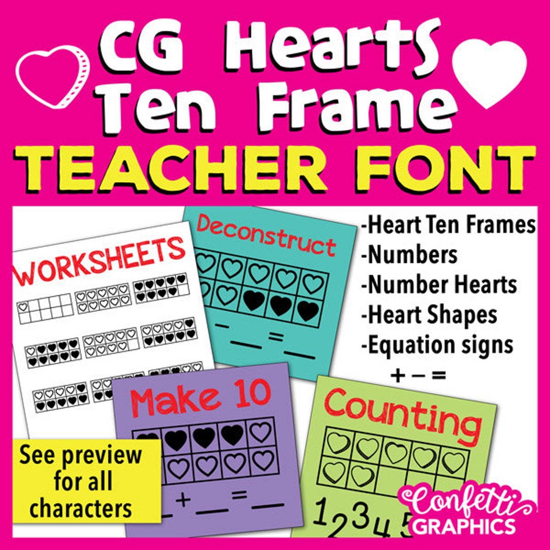 CG Heart Ten Frame Teacher Font - 10 Frame - Valentine's Day - Make ...