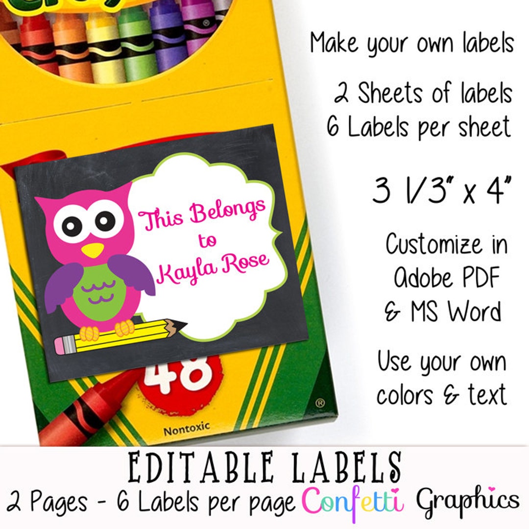 Back to School Editable Printable Labels Cute Chalkboard Girl Owl First ...