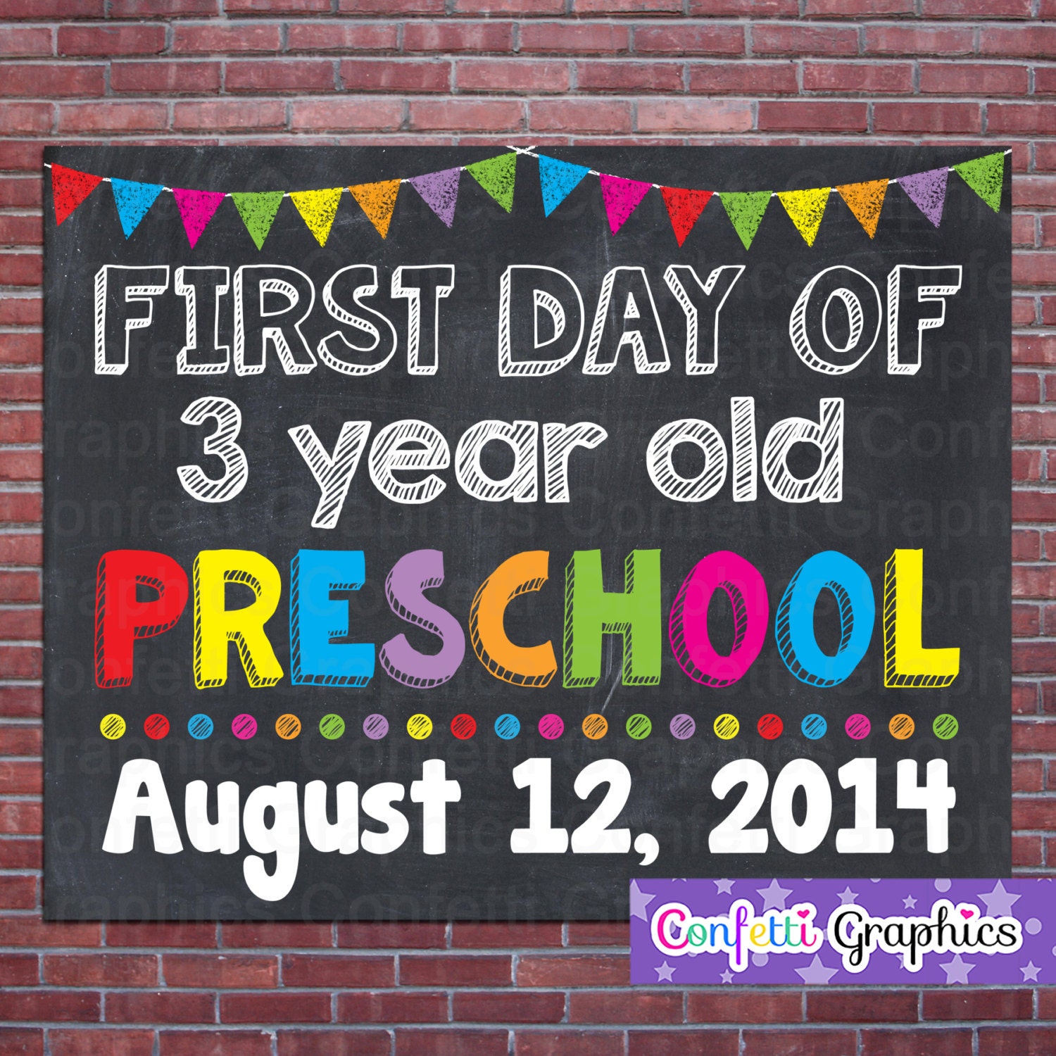 First Day Of 3 Three Year Old Preschool with Custom Date | Etsy