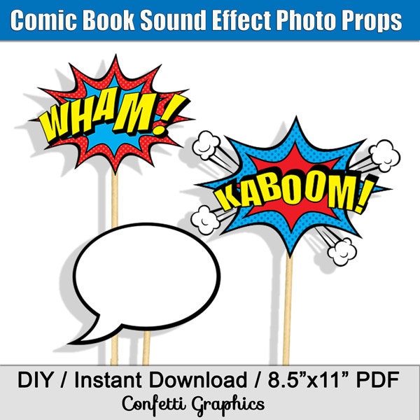 Comic Book Sound Effects Speech Bubbles Superhero Photo Booth - Etsy