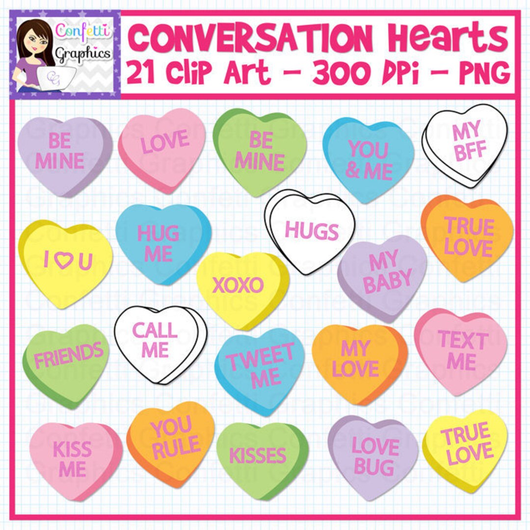 Conversation Hearts Clip Art Set / Valentine's Day Convo Hearts / 300 ...