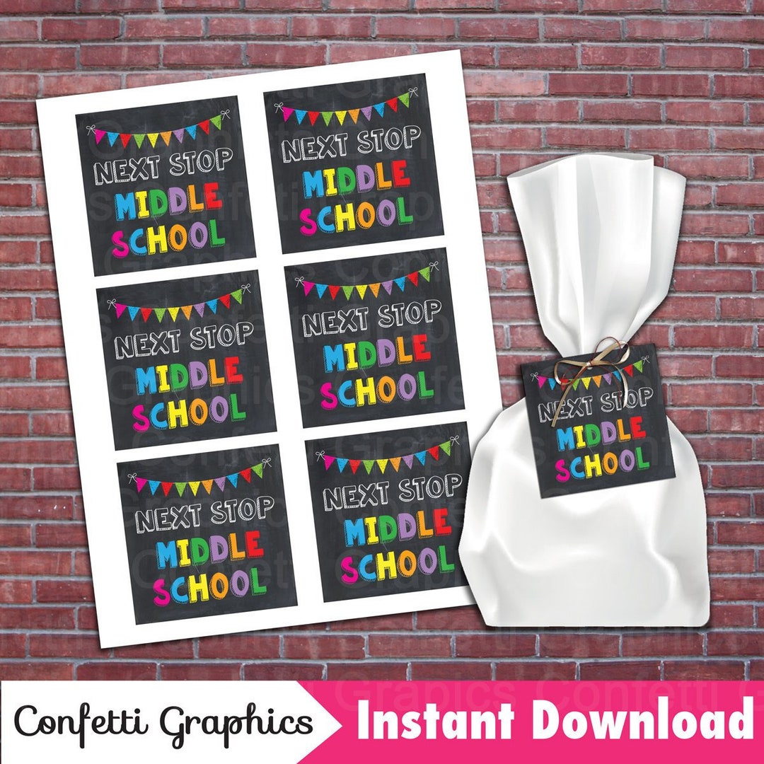 Next Stop Middle School Cards, Labels, School Gift Tags, Chalkboard ...