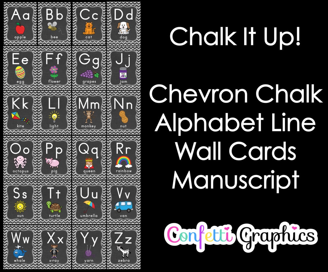 Chalkboard Alphabet Line Wall Cards Posters Manuscript A-Z Alphabet ...