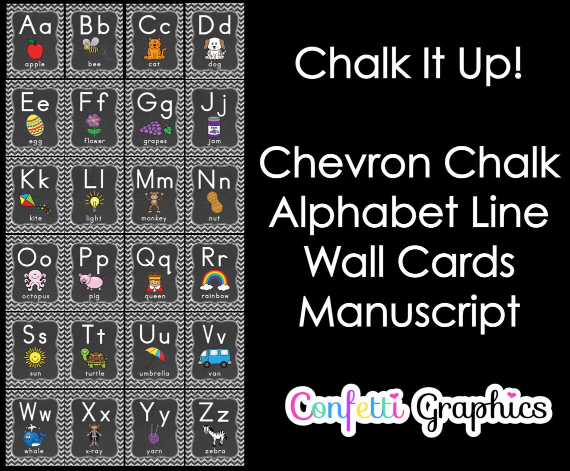 Chalkboard Alphabet Line Wall Cards Posters Manuscript A-Z - Etsy